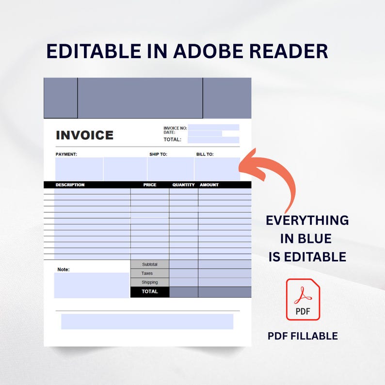 Editable Invoice Template for Small Business - Microsoft Word Invoice Template - Fillable ...