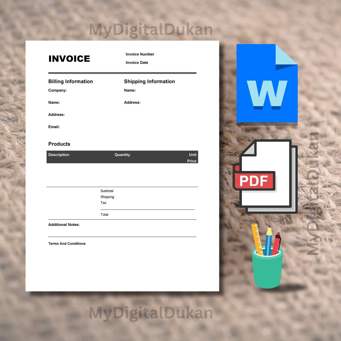 Fillable Invoice Template: Small Business, Influencer (PDF, Word) - Etsy