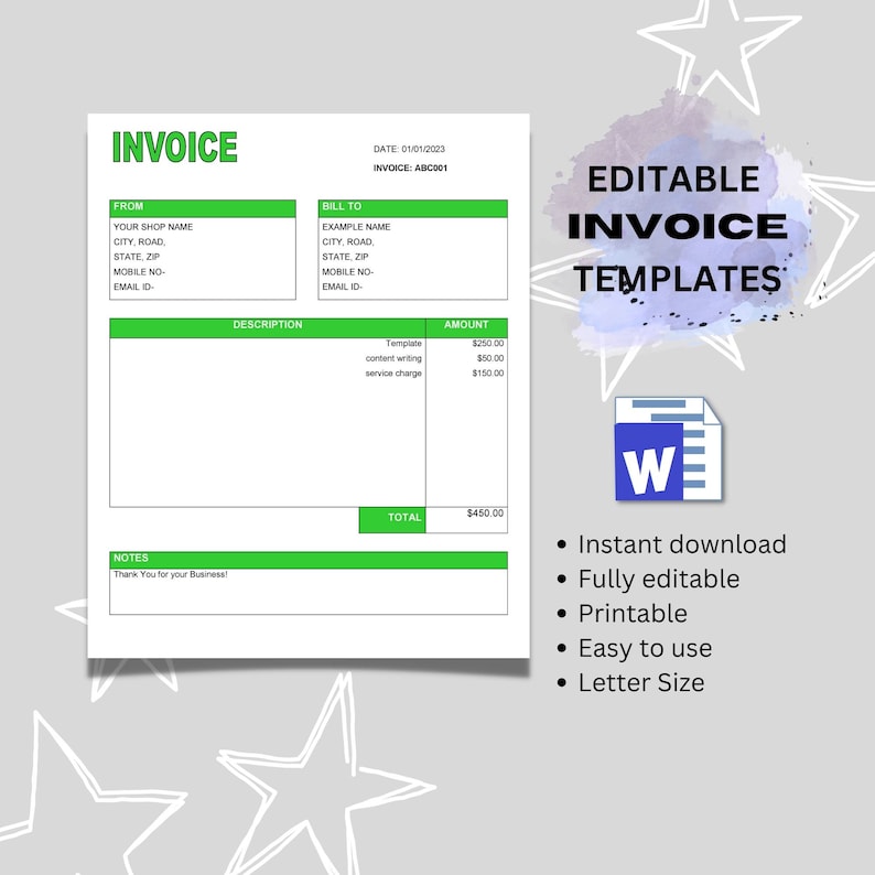Microsoft Word Invoice Template Printable Invoice Template Google Docs ...