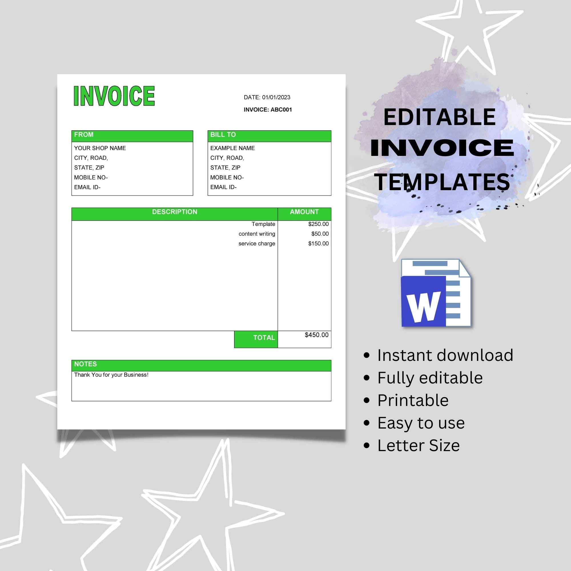 Microsoft Word Invoice Template - Printable Invoice Template - Google ...