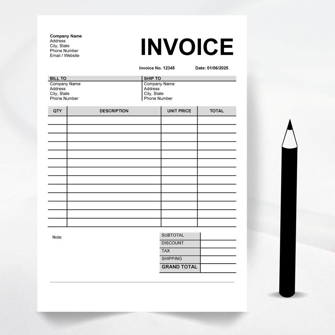 Printable Invoice Template | Editable Invoice for Small Business | MS ...
