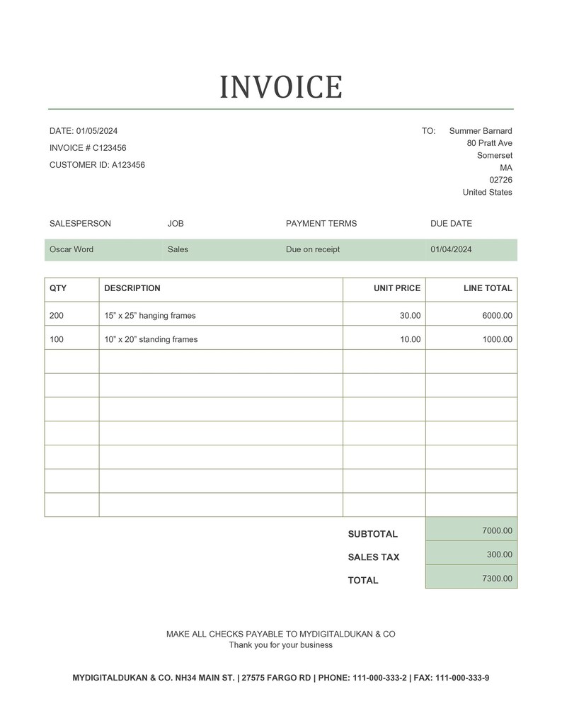 Editable Invoice Template: Minimalist Design for MS Word (instant ...