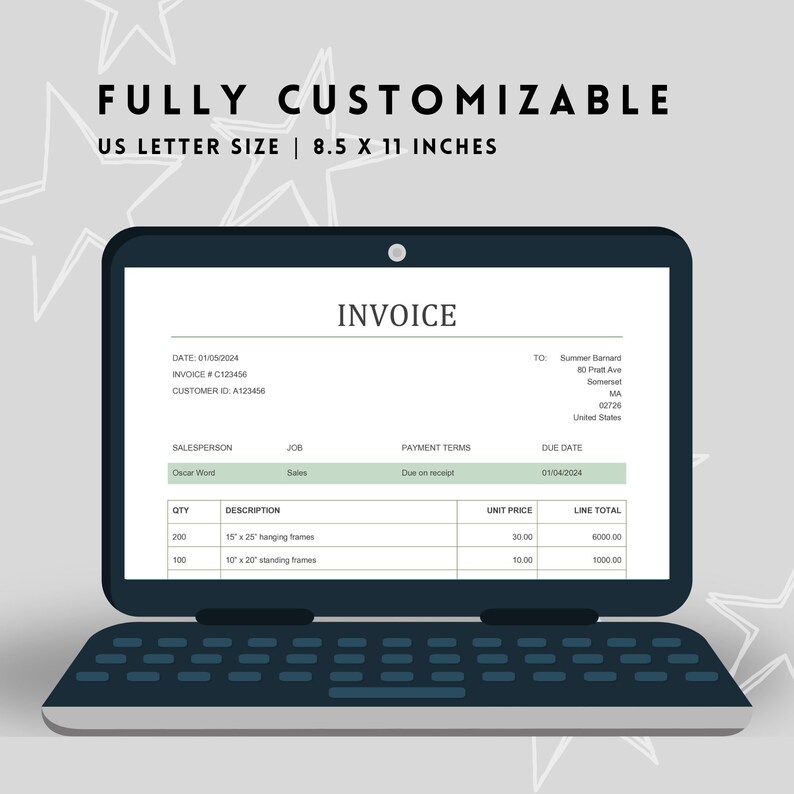Editable Invoice Template: Minimalist Design for MS Word (instant ...