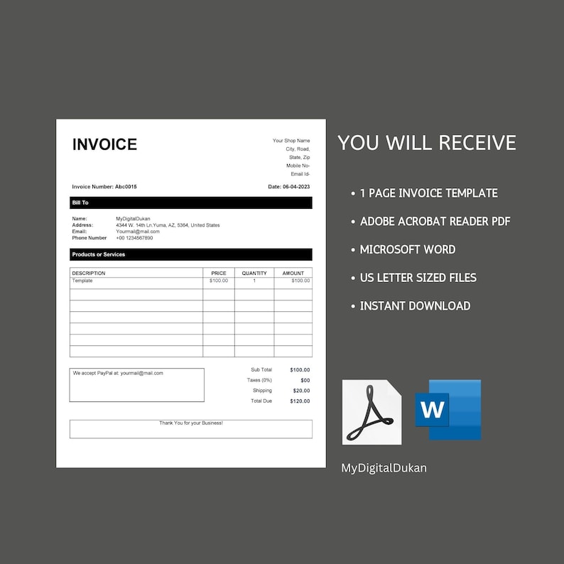 Editable Invoice Template Pdf Microsoft Word Invoice Template Fillable ...