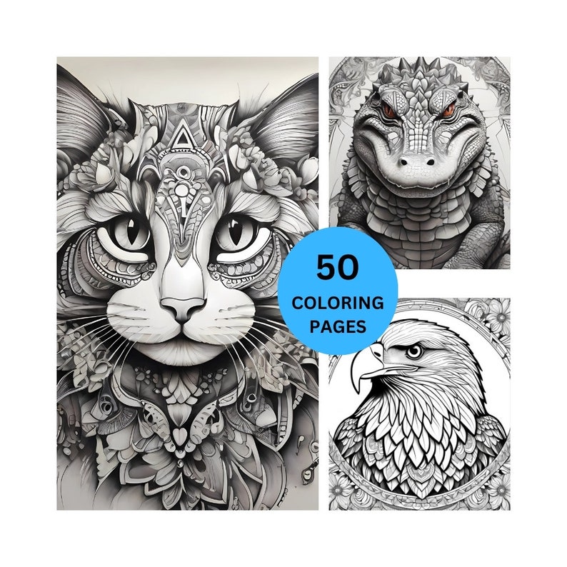 50 Pattern Animals Coloring Pages, Adults Coloring Books, Coloring ...