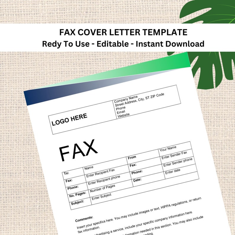 Professional Fax Cover Sheet Template (MS Word, US Letter) (instant ...