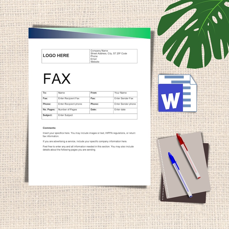 Professional Fax Cover Sheet Template (MS Word, US Letter) (instant ...