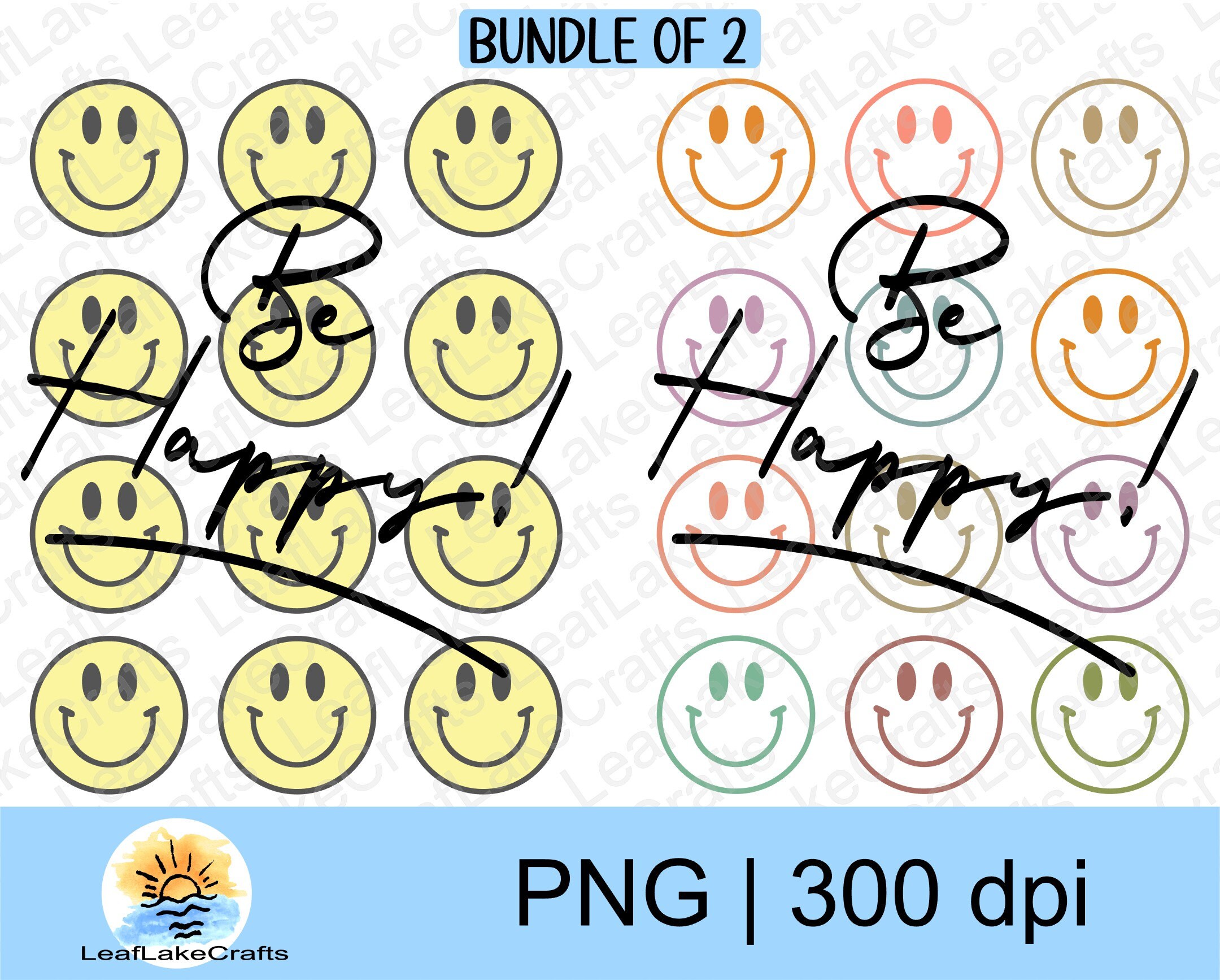 Be Happy PNG Bundle - Boho Smiley Face PNG - Smiley Face Clipart ...
