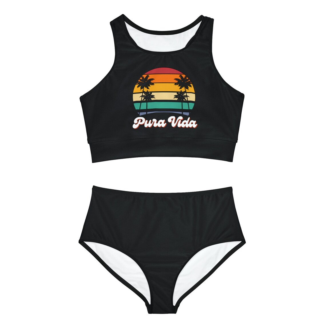 Pura Vida Sporty Bikini Set, Costa Rica Inspired Beach Suit, Black ...