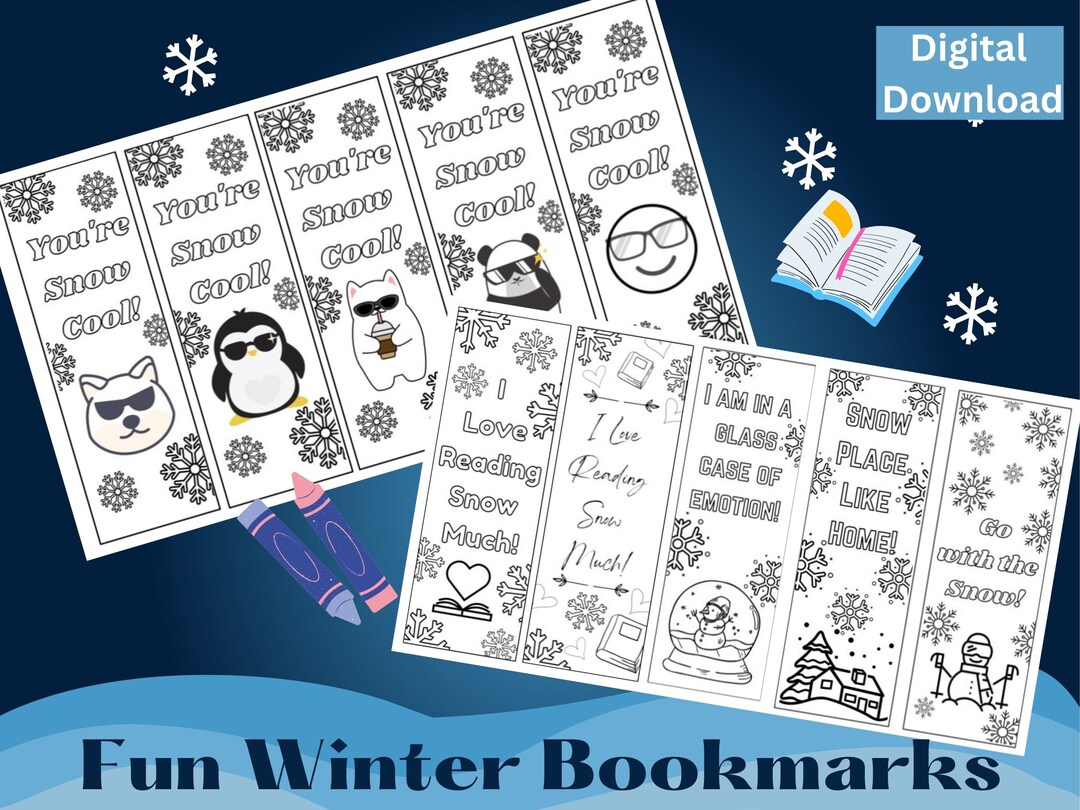 Fun Winter Bookmarks, Color in Bookmarks, Bookmarks With Puns, Kids ...