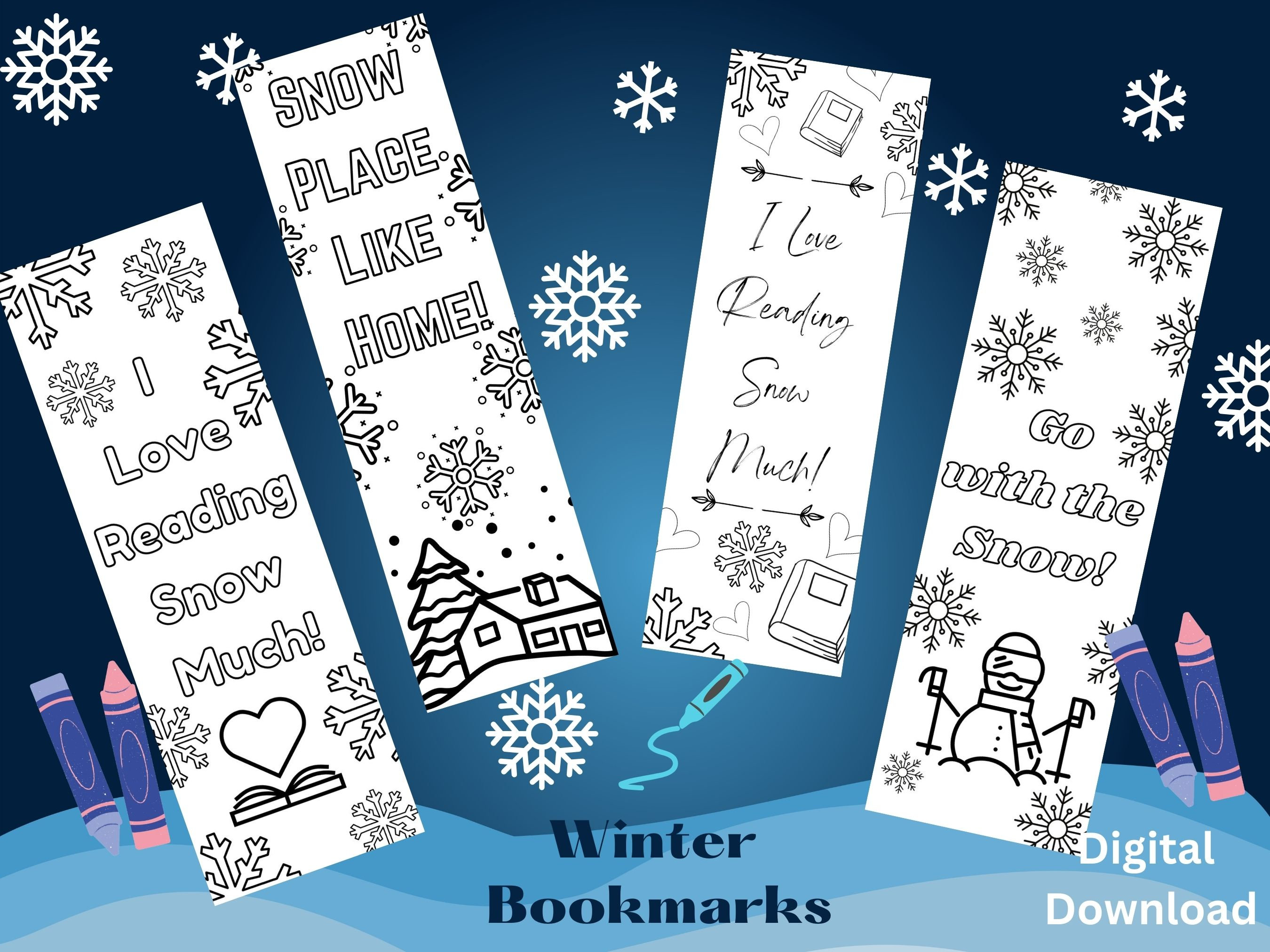 Fun Winter Bookmarks, Color in Bookmarks, Bookmarks With Puns, Kids ...