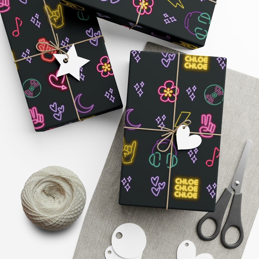 Personalized Name Teen/tween Neon Sign Gift Wrap Papers, Trendy Neon ...