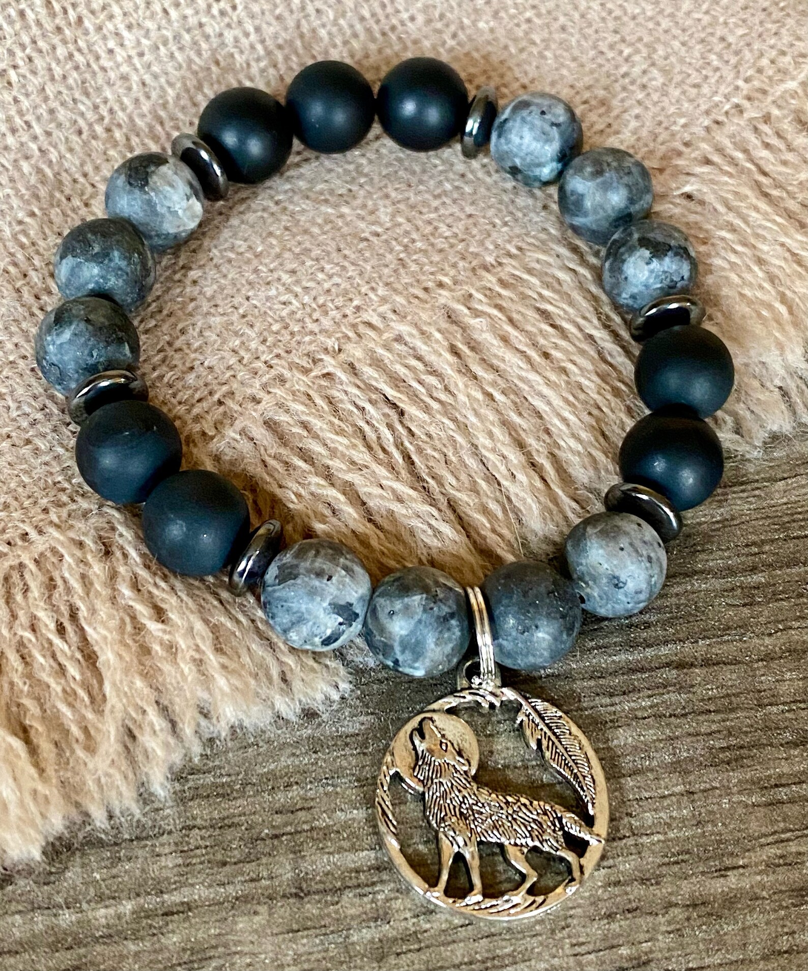 Howling Wolf, Feather and Moon Bracelet - Etsy