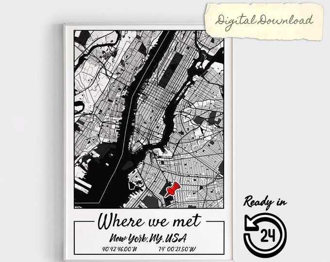 Where We Met Map, Custom City Map, Where It All Began Map, One Year ...