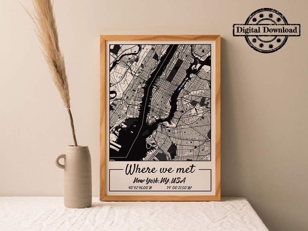 Where We Met Map, Custom City Map, Where It All Began Map, One Year ...