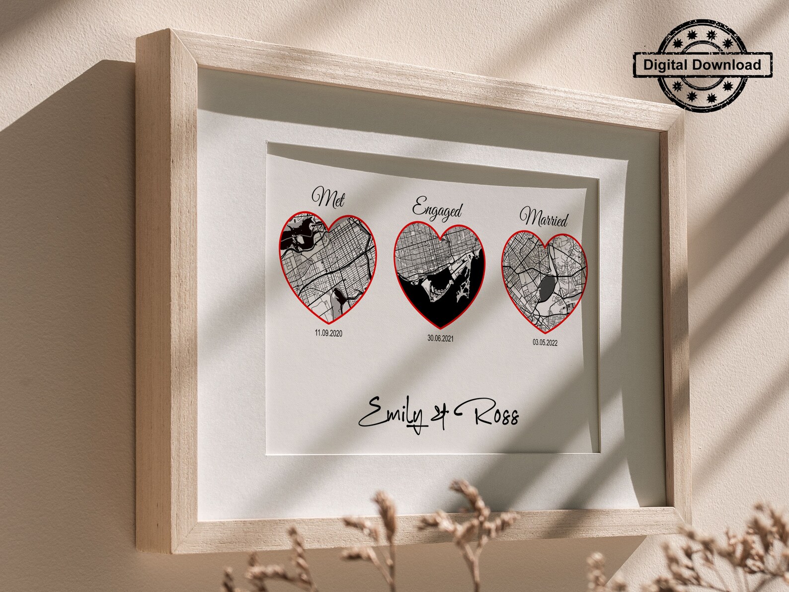 Personalized Met Engaged Married Map Print Wedding Anniversary Gift for ...