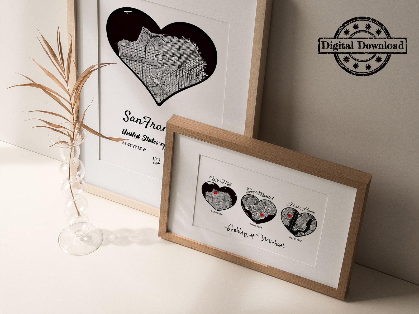 Personalized Met Engaged Married Map Print Wedding Anniversary Gift for ...