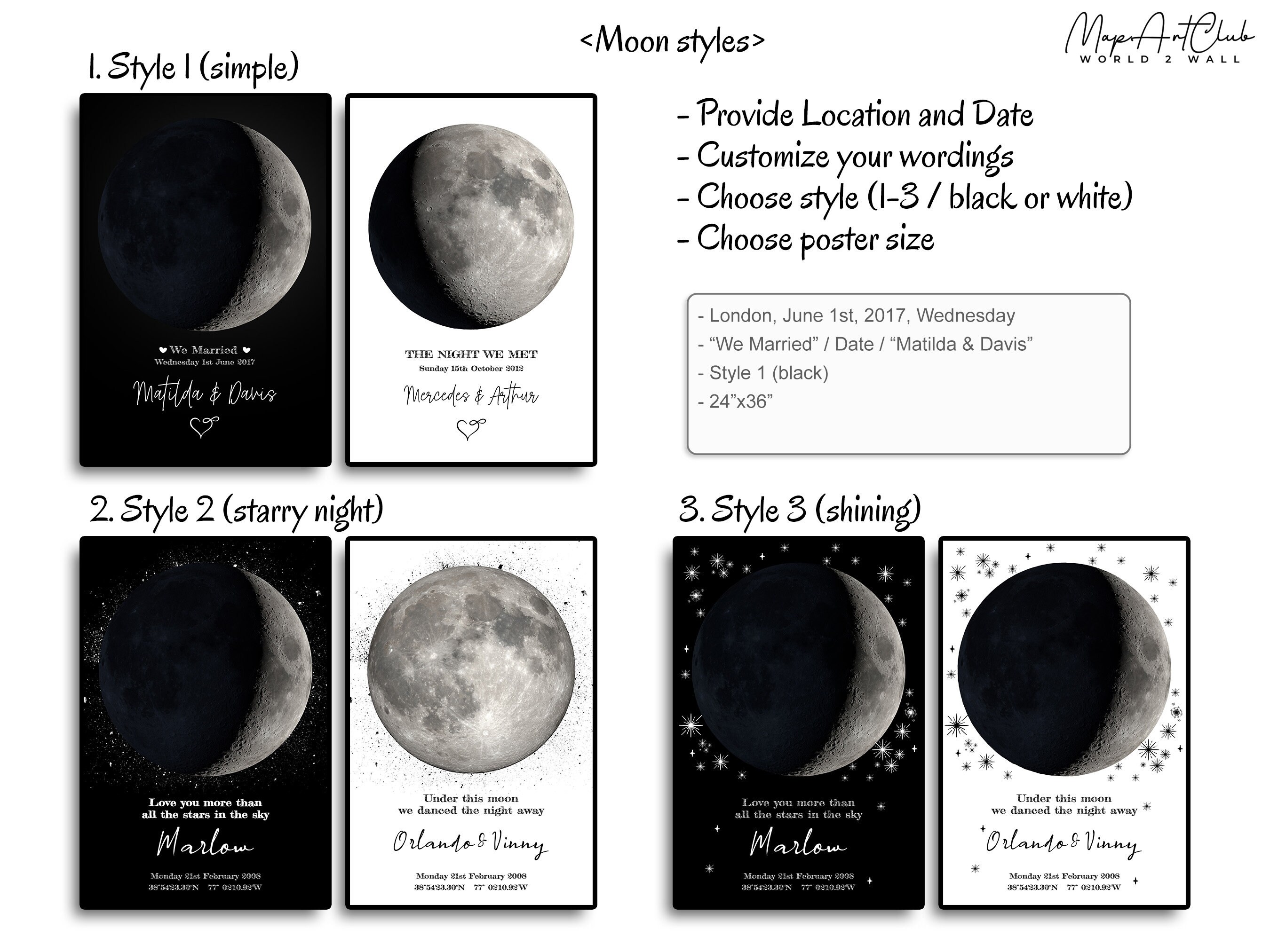 Digital Custom Moon Phase Print the Night We Met the Day We Wed One ...