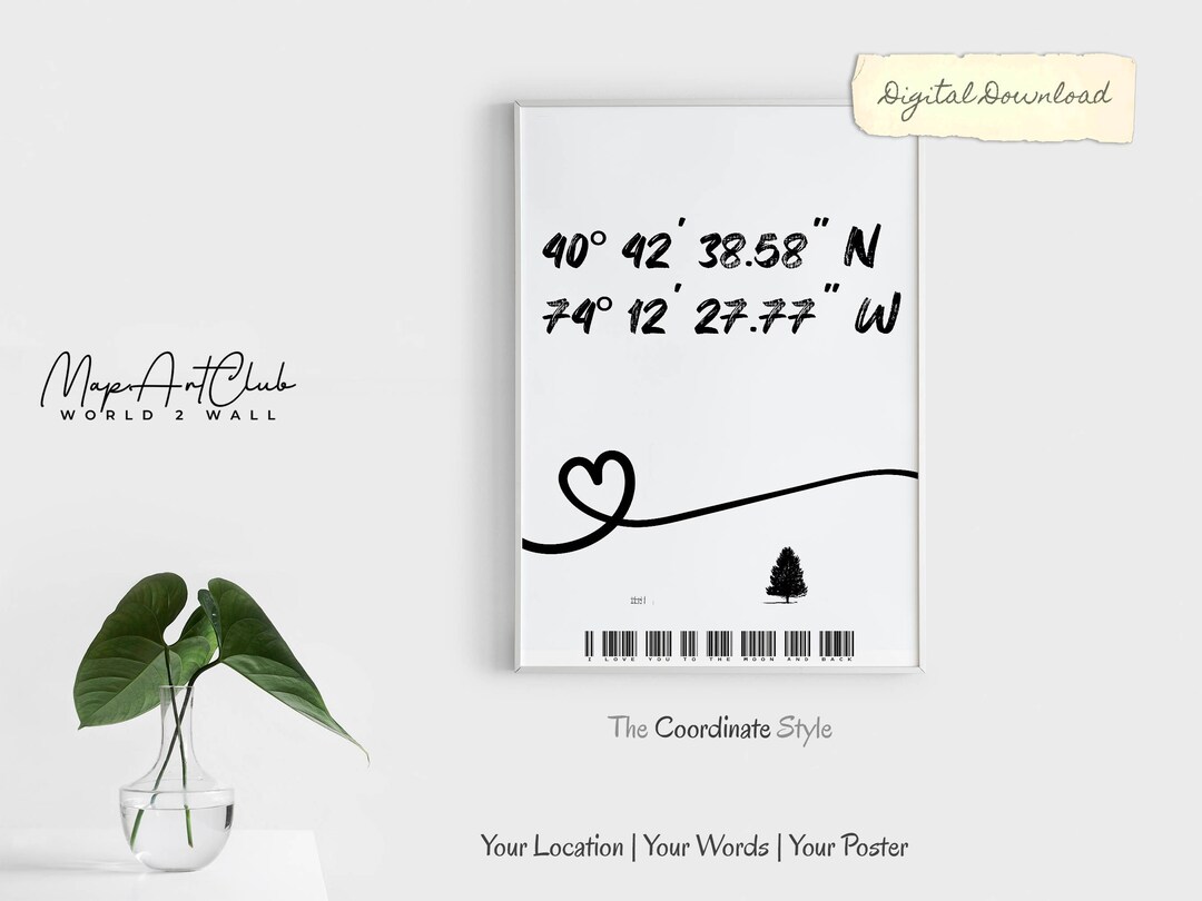 Minimalist Gift Custom Coordinates Print for Couples First Met Location ...