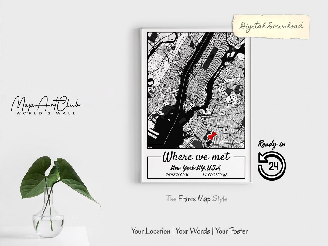 Where We Met Map, Custom City Map, Where It All Began Map, One Year ...