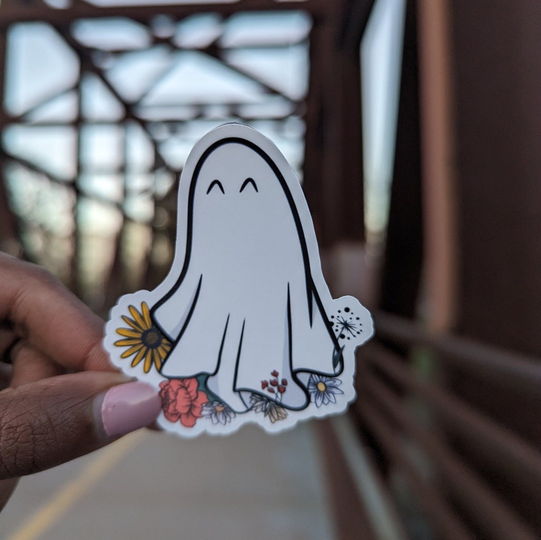 Floral Bouquet Ghost Sticker - White Sheet Ghost With Flowers - Cute ...