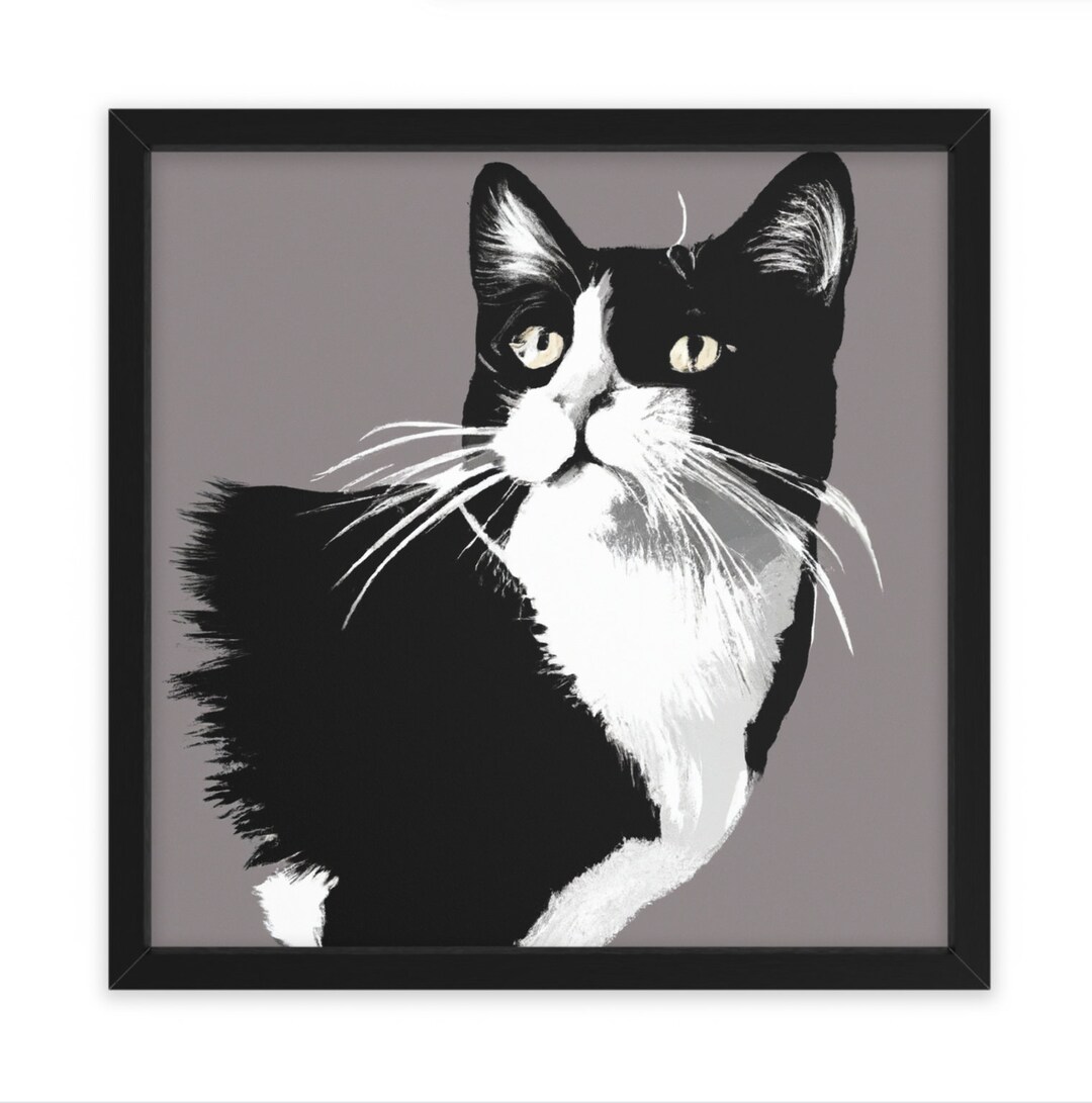 Fun Painted Black and White Cat, Wall Art, Home Decor, Poster, Print ...
