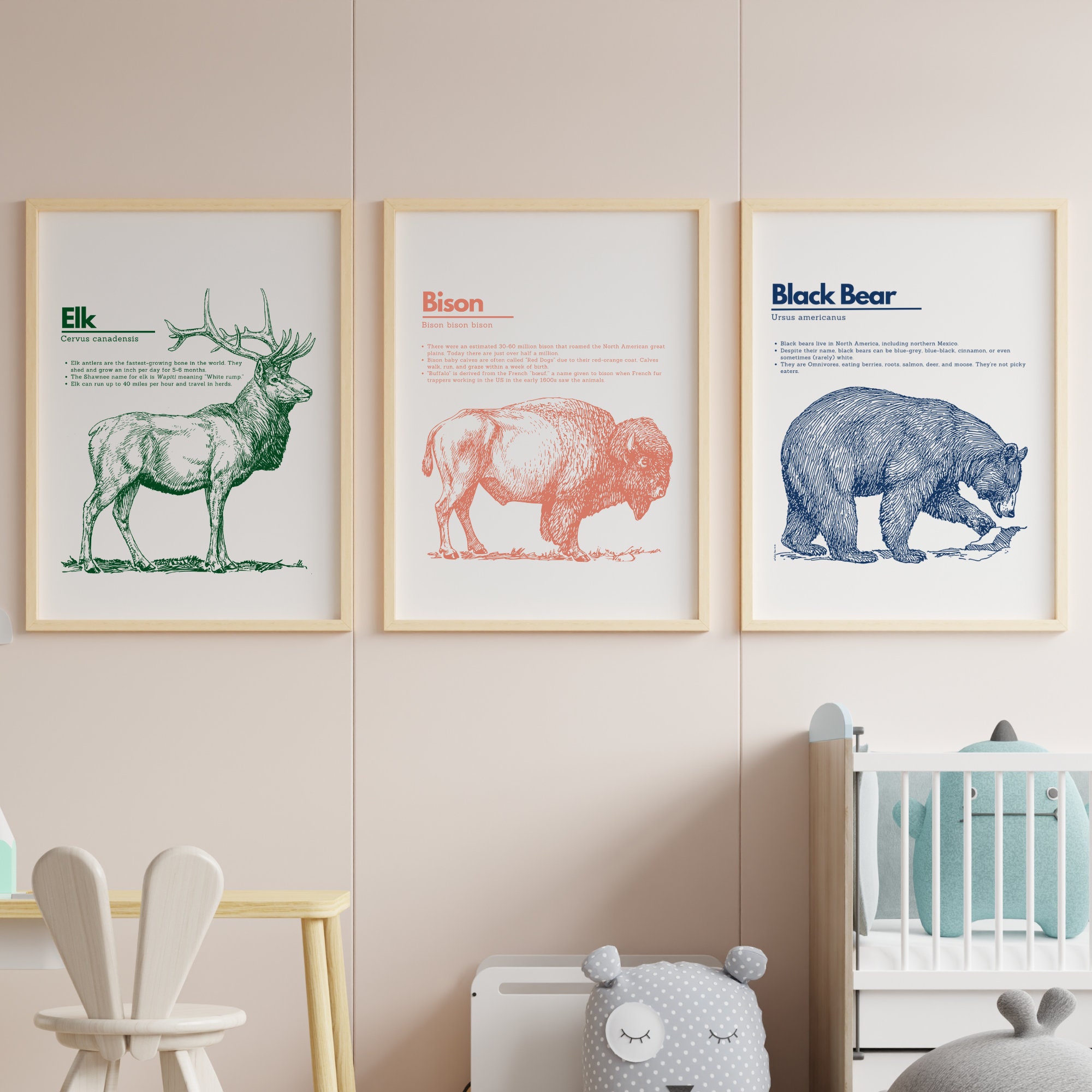 6 Unique Printable North American Animal Poster Collection. Elk, Moose ...