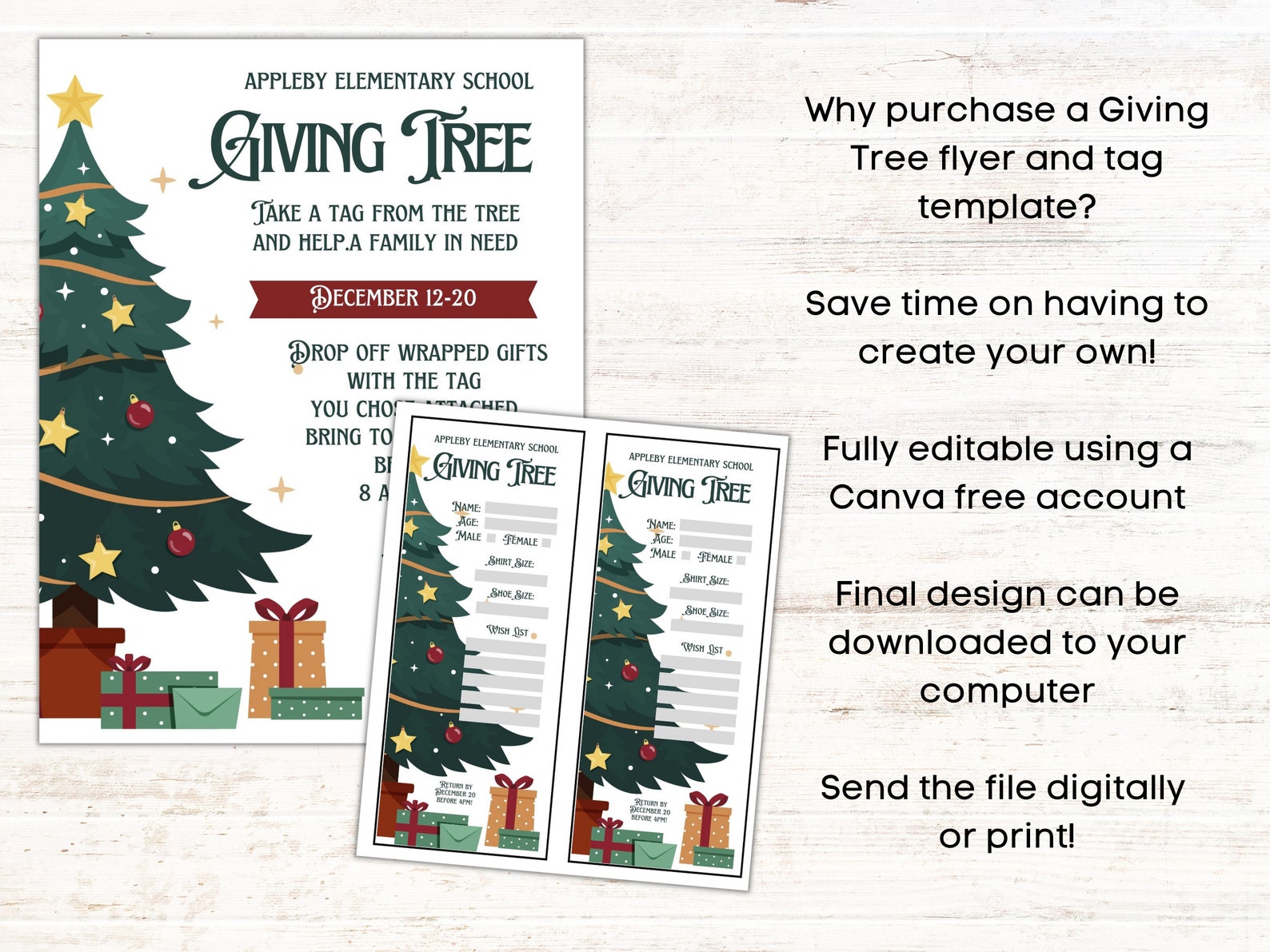 EDITABLE Giving Tree Flyer and Tags, Christmas Giving Tree, Holiday ...