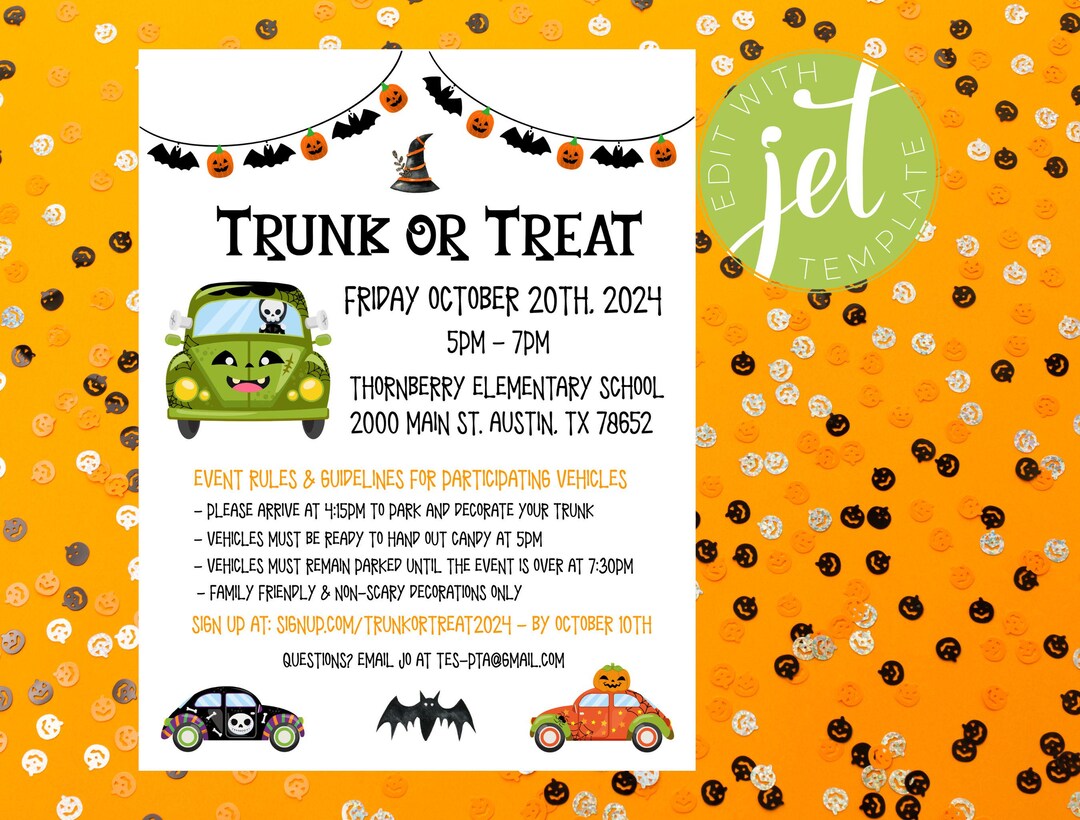 EDITABLE Trunk or Treat Sign up Sheet, Halloween Trunk or Treat Flyer ...