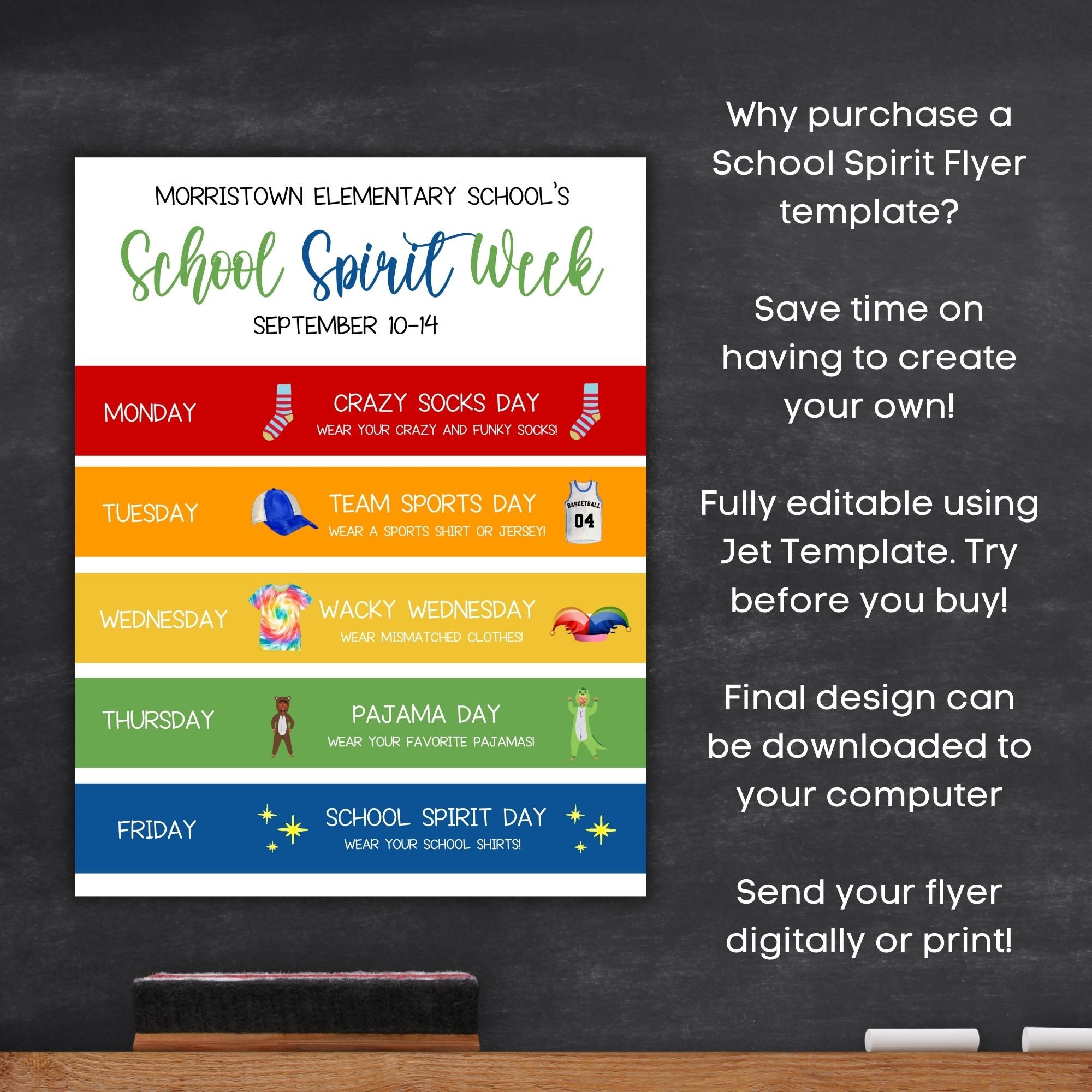 School Spirit Week Flyer | Printable School Activity Schedule | School ...