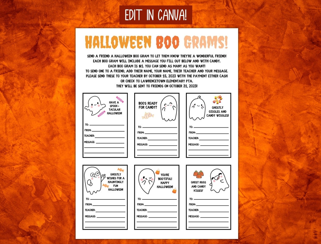 Editable Halloween Candy Gram, Halloween Boo Gram, Candy Gift Tag ...