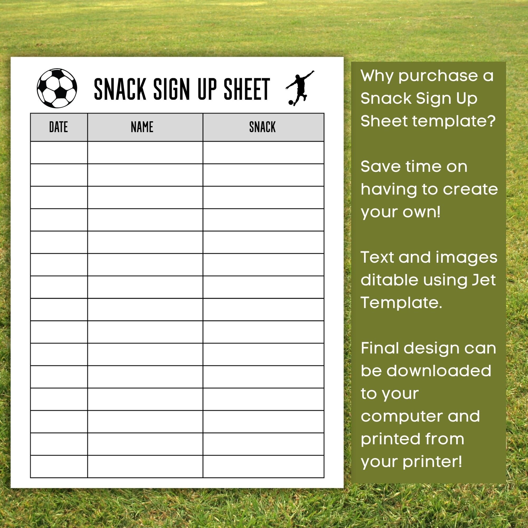 Snack Sign up Sheet Editable Game Day Snack Sign up Soccer Printable ...