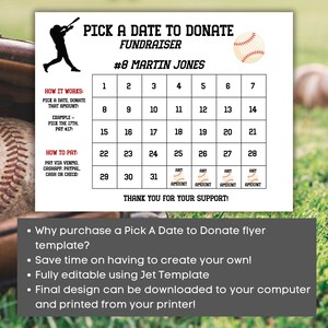 Pick a Date Fundraiser, Editable All Purpose Template, Calendar Sponsor ...