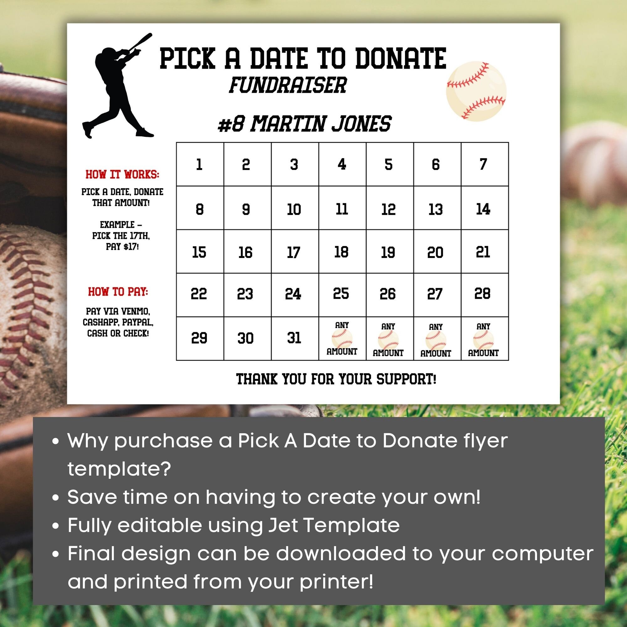 Pick a Date Fundraiser, Editable All Purpose Template, Calendar Sponsor ...