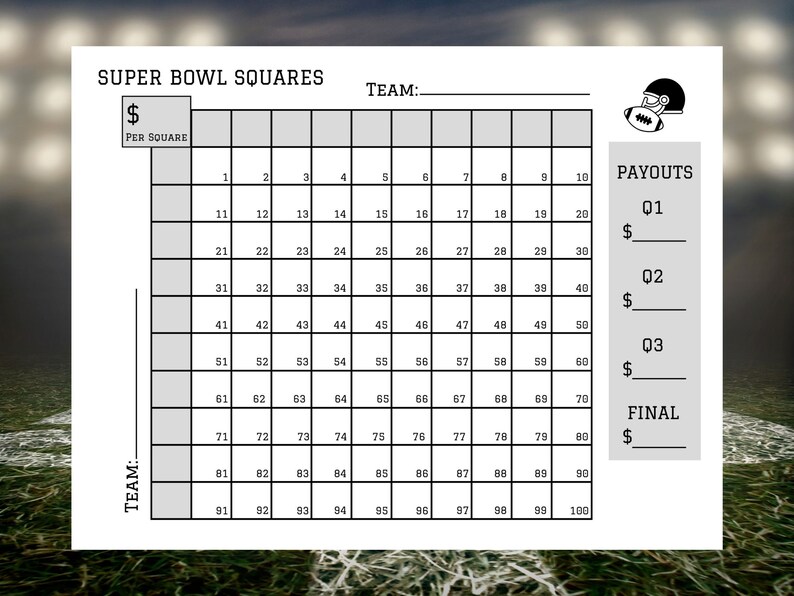 Editable Super Bowl Squares Printable: Football Pool Game (canva) - Etsy
