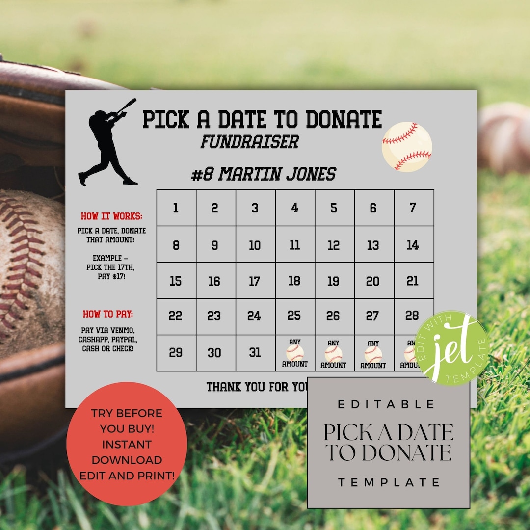 Pick a Date Fundraiser, Editable All Purpose Template, Calendar Sponsor ...
