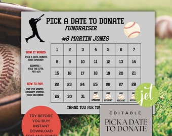 Pick a Date Fundraiser, Editable All Purpose Template, Calendar Sponsor ...