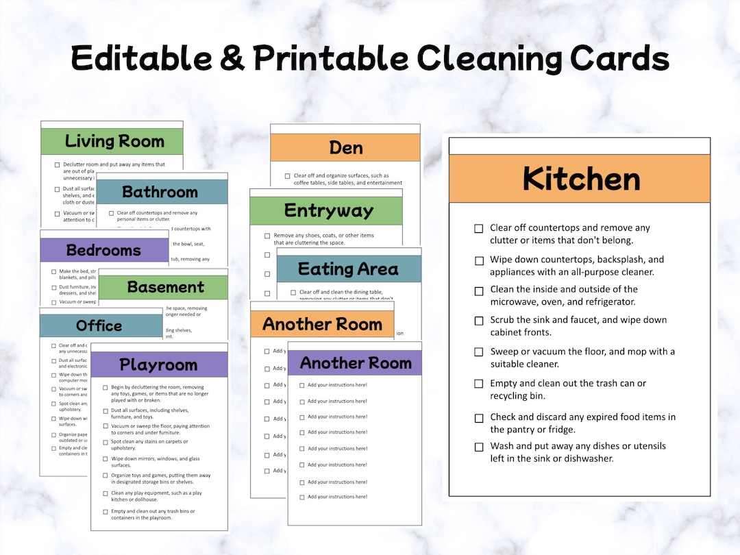 Family Cleaning Cards, Cleaning Cards Editable, Printable Chore ...