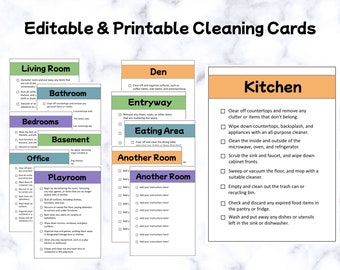 Cleaning Cards Editable, Printable, Chore Checklist for Kids or ADHD ...