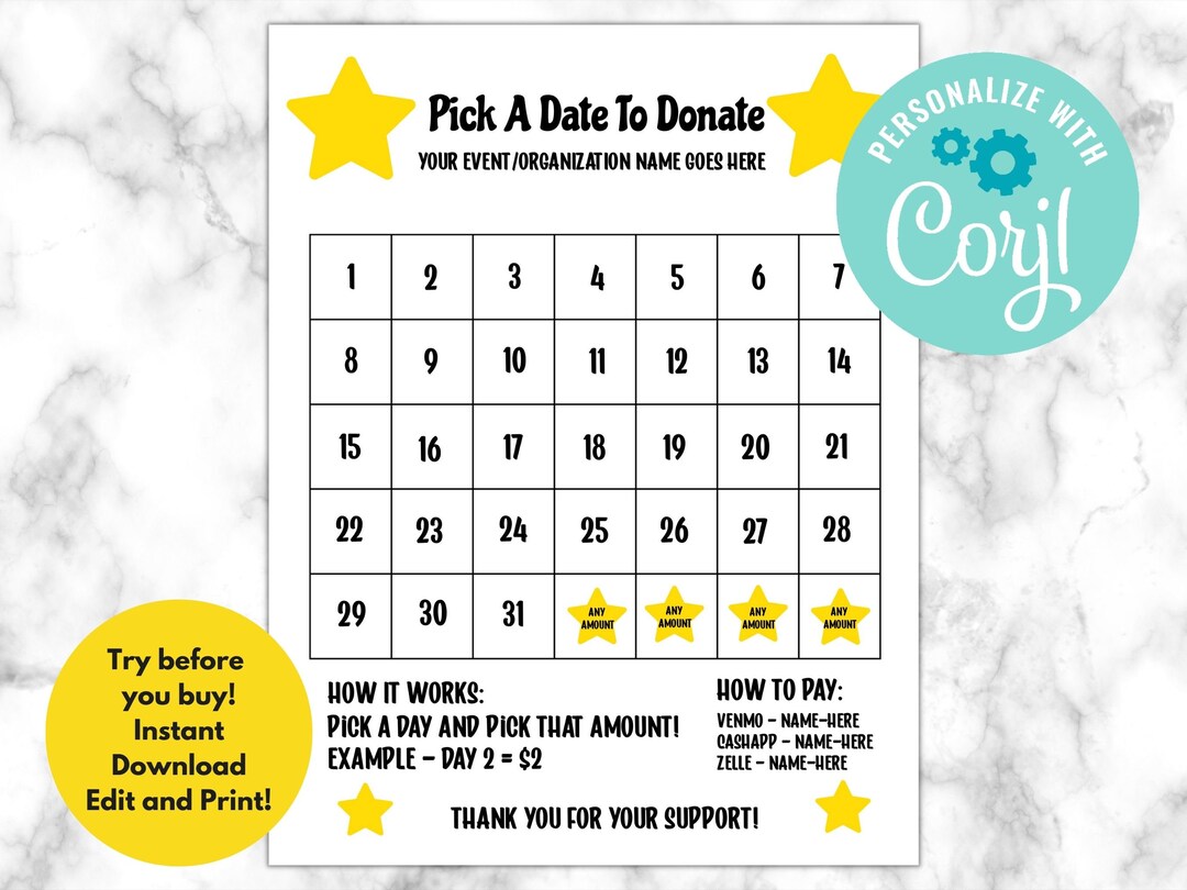 Pick a Date Fundraiser Editable All Purpose Template - Etsy