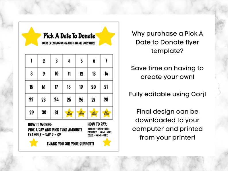 Pick a Date Fundraiser Editable All Purpose Template - Etsy
