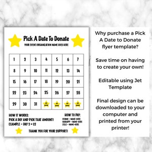 Pick a Date Fundraiser, Editable All Purpose Template, Calendar Sponsor ...