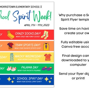 School Spirit Week Flyer | Printable School Activity Schedule | School ...