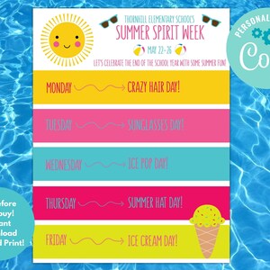 Summer Spirit Week Flyer Printable School Activity Schedule - Etsy