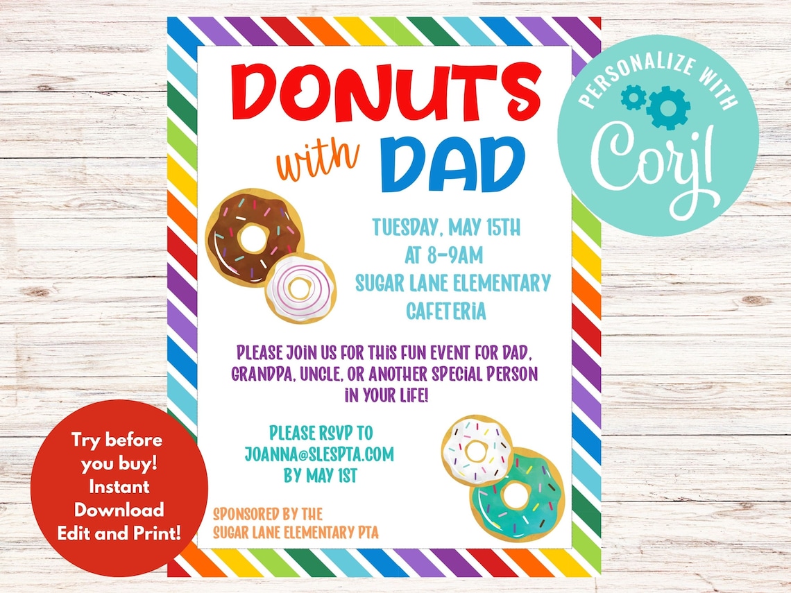 Donuts With Dad, Donuts With Dad Flyer, Donuts With Dad Editable ...