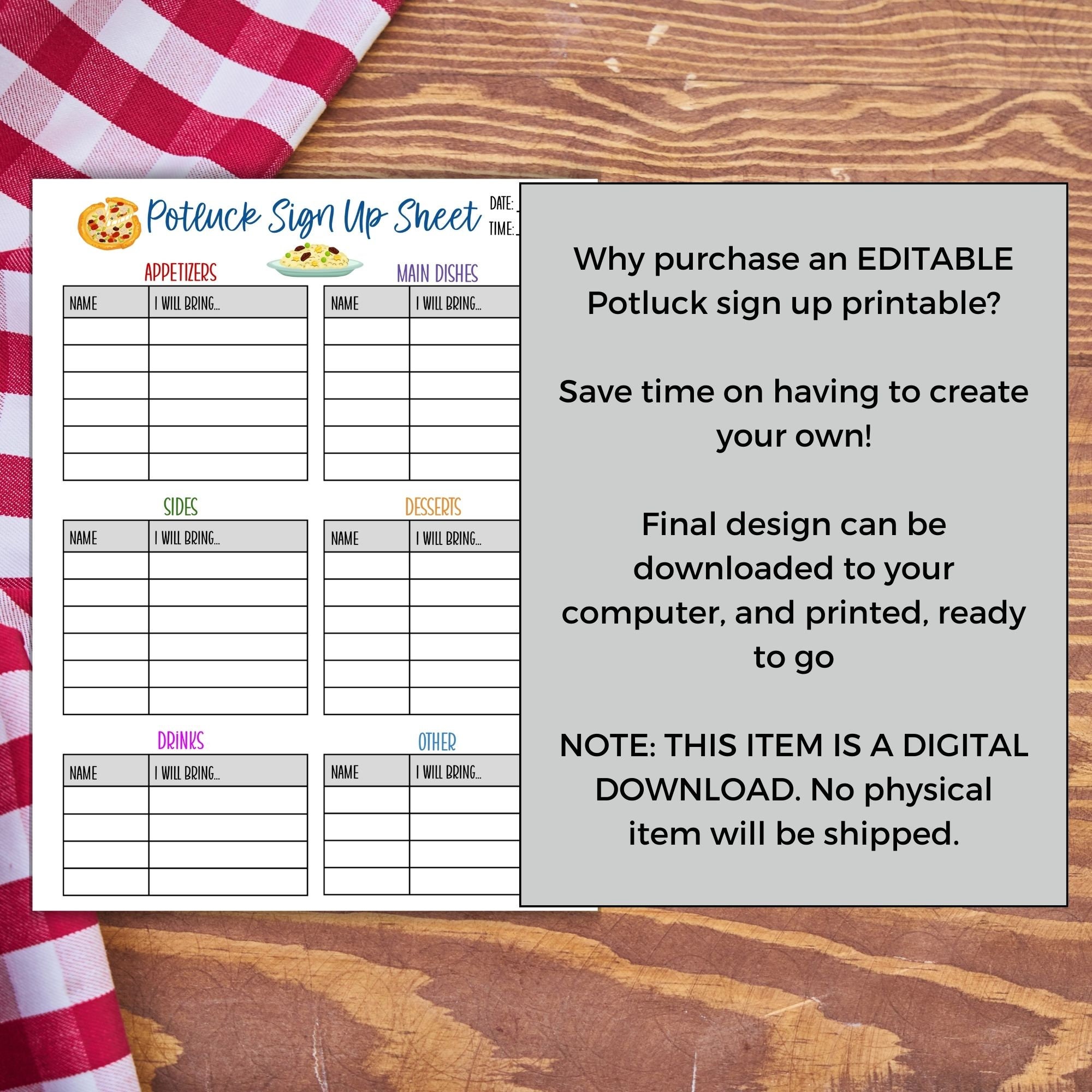 Editable Potluck Sign up Sheet, Printable PDF - Etsy Canada