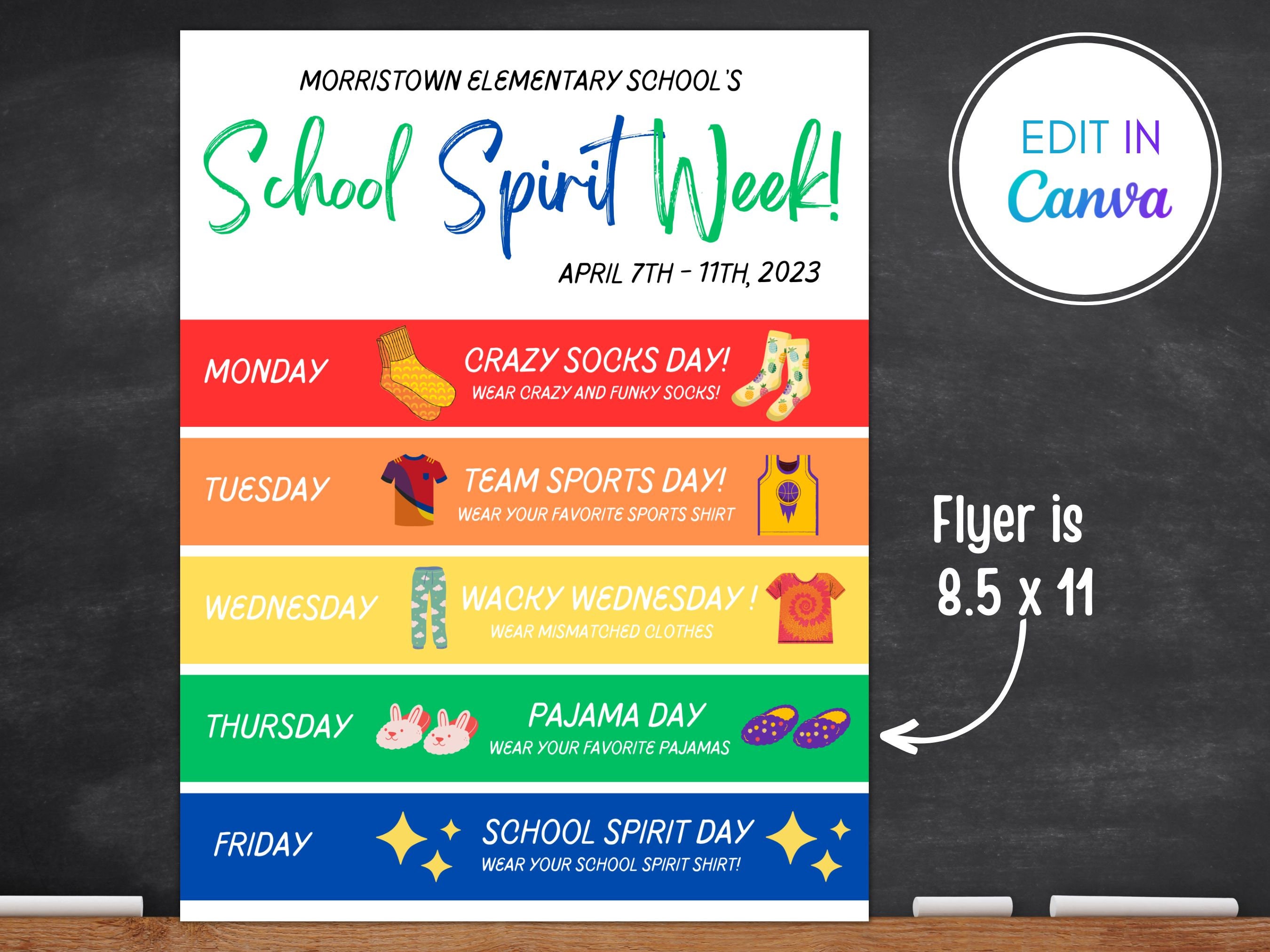 School Spirit Week Flyer | Printable School Activity Schedule | School ...