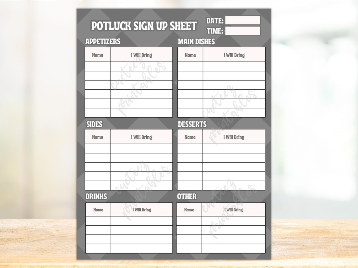 Potluck Sign up Sheet, Printable for Potluck Party, Sign up for Potluck ...
