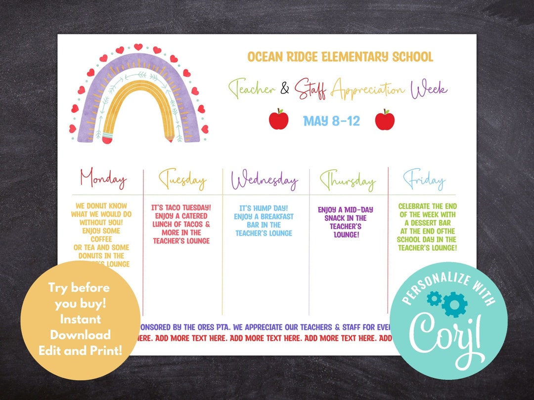 Editable Teacher Appreciation Week Flyer School Staff - Etsy