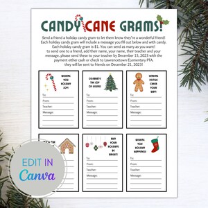Editable Candy Cane Gram, Christmas Candy Gram, Candy Gift Tag, School ...